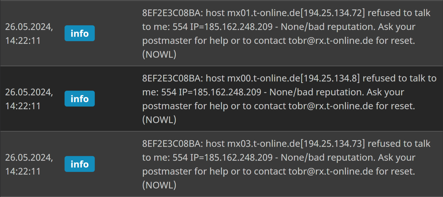 Fehler 554 None/bad reputation beim Mailversand an t-online.de Marlon ...